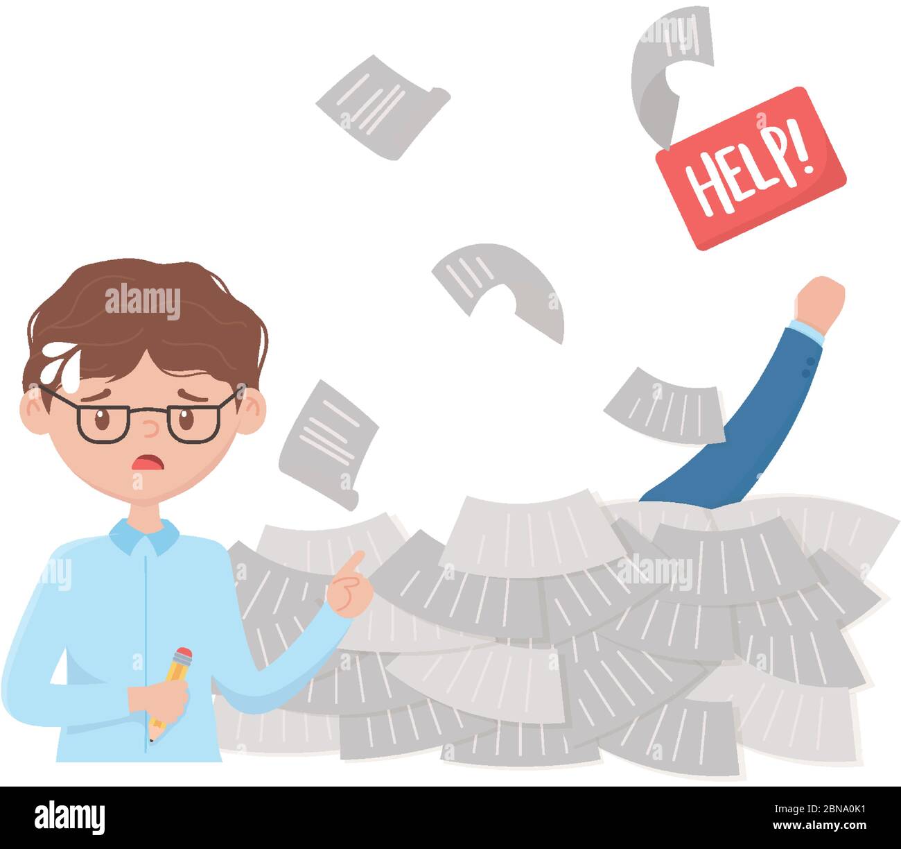 stress at work, worried businessman and employee hand pile of paper ...