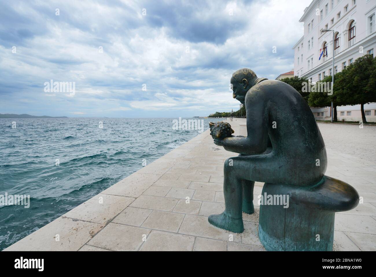 Statue of Špiro Brusina, a famous Croatian naturalist on the promenade ...