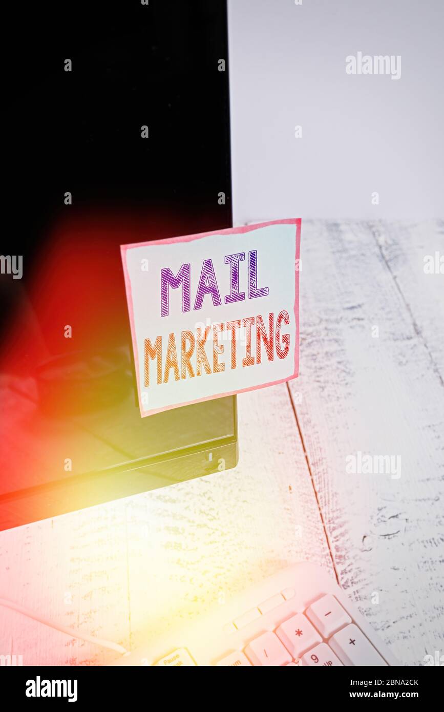 Text sign showing Mail Marketing. Business photo showcasing Act of ...