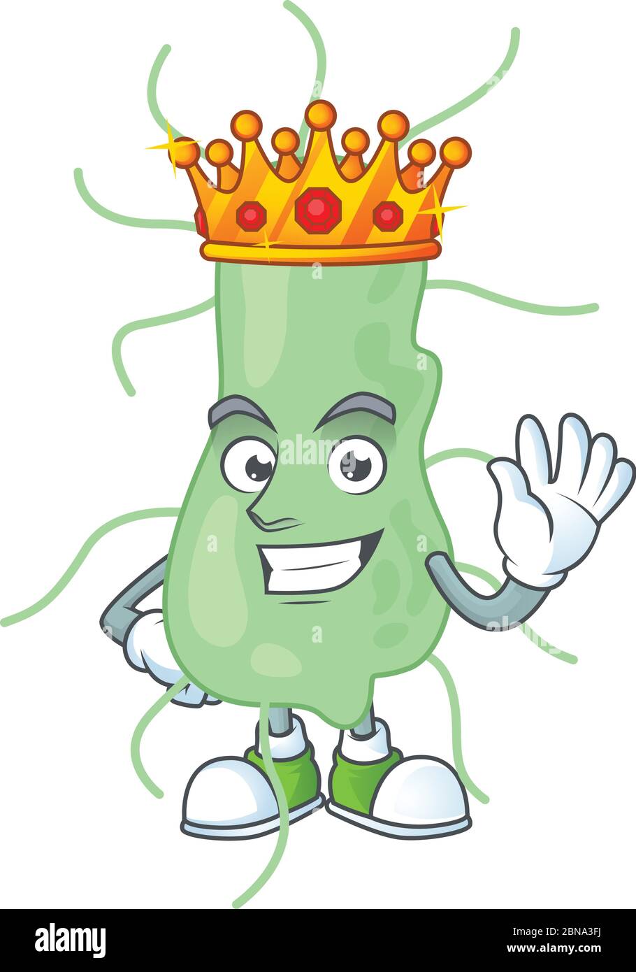 A charming King of salmonella cartoon character design with gold crown ...