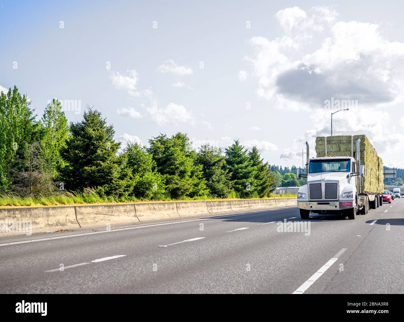 Big rig powerful bonnet day cab industrial diesel semi truck carries ...