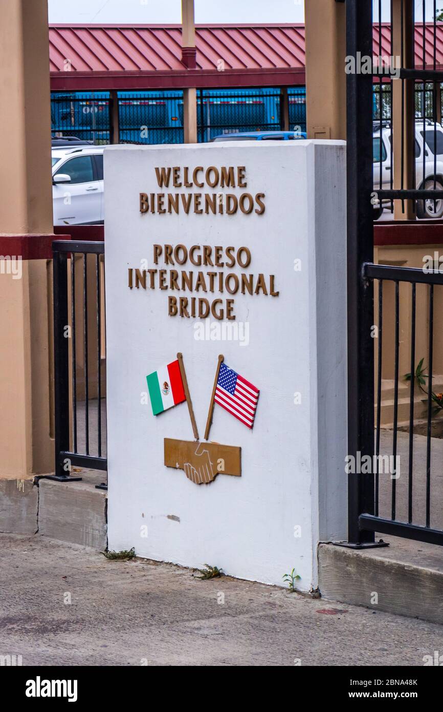 Nuevo Progreso, TM, MX - March 15, 2019: A welcoming signboard at the ...