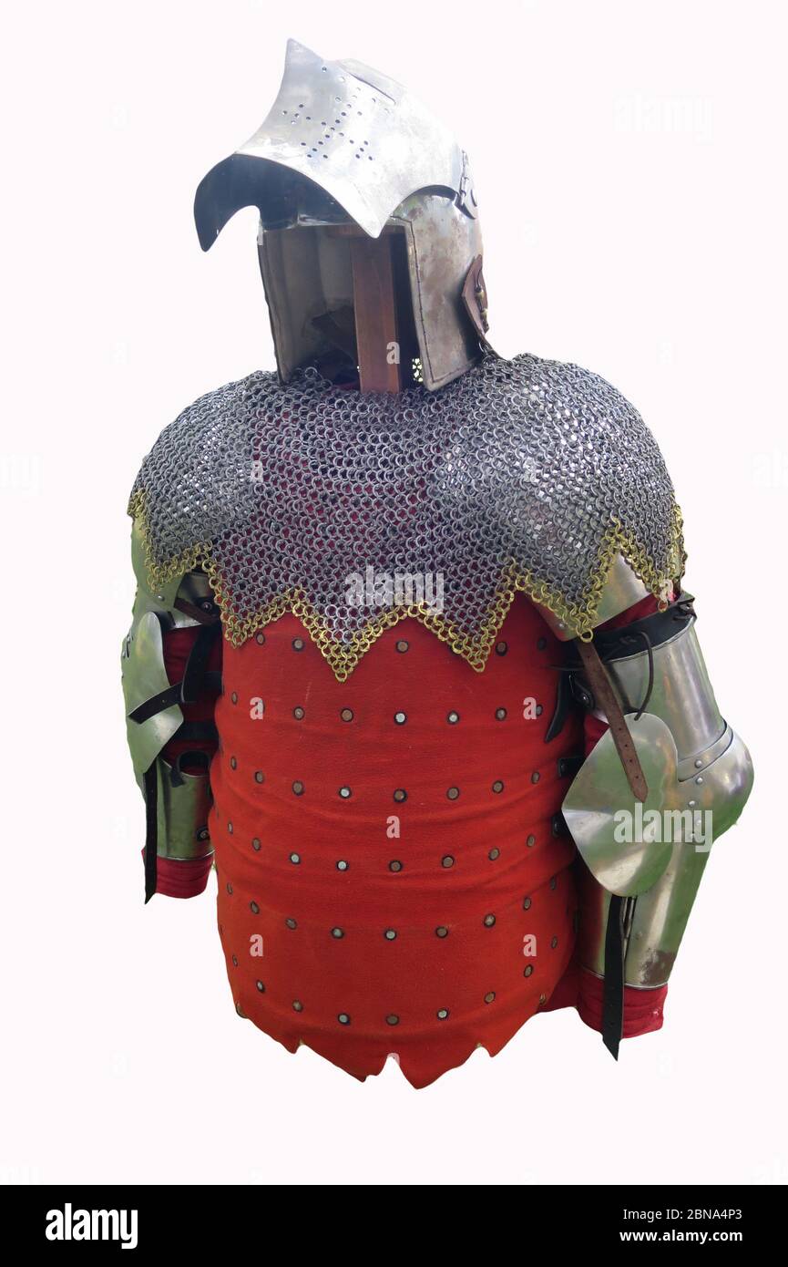 Vertical shot of iron protection for soldiers in the middle ages ...