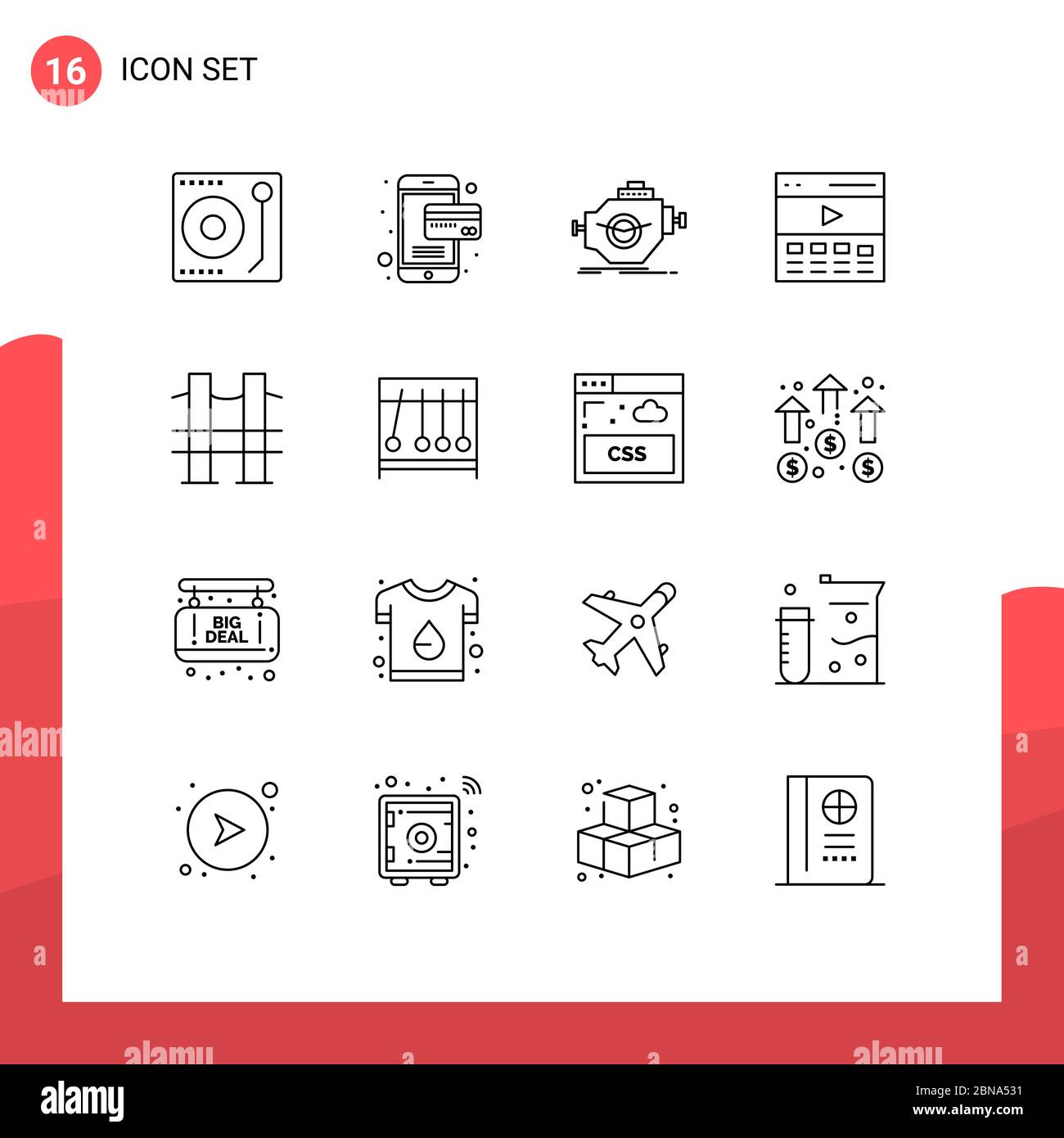 Outline Pack of 16 Universal Symbols of bridge, interface, industry, hero, communication ...