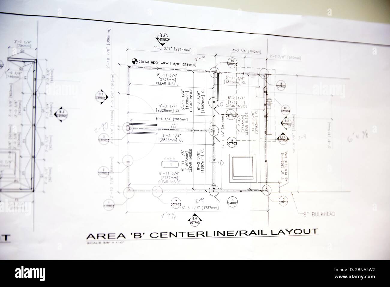 A blueprint for a showroom installation project shows the ...