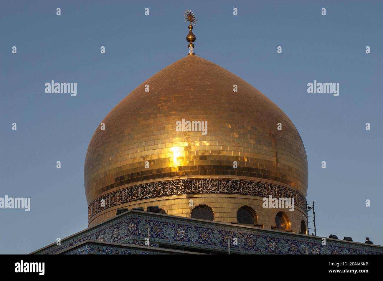 Shot of the golden dome of the Sayidah Zaynab Mosque, Zaynab, Syria ...