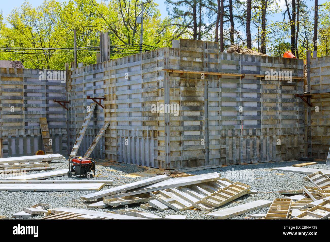 Building under construction interior skeleton of metal formwork ...