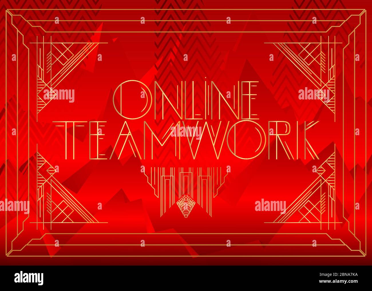 Art Deco Online Teamwork text. Decorative greeting card, sign with ...