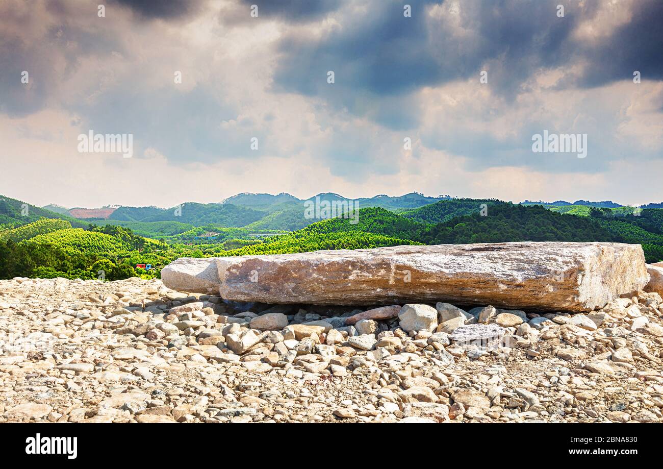 Natural landscape skyline with stone ground and rural mountains Stock ...