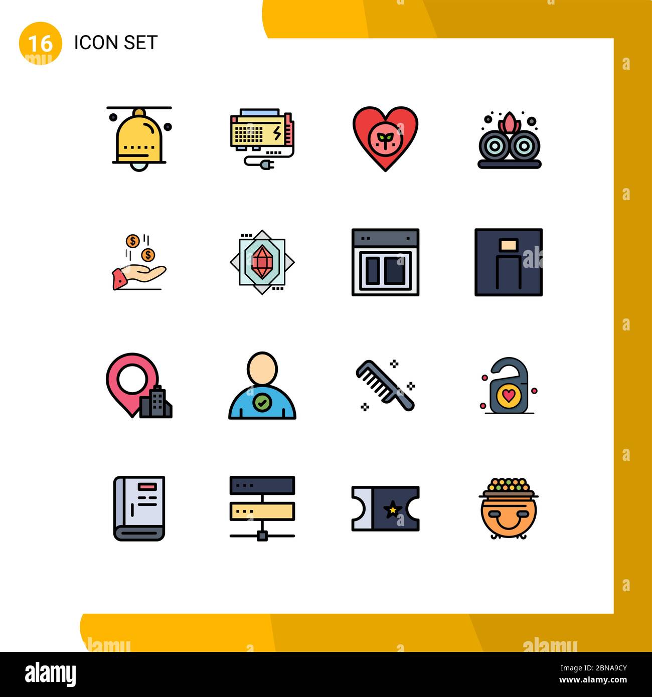 16 User Interface Flat Color Filled Line Pack of modern Signs and ...