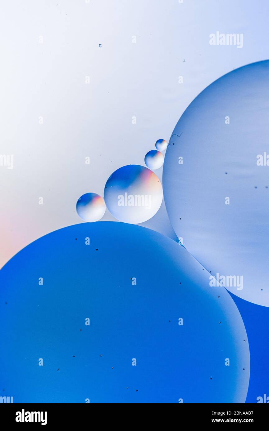 Vertical graphic illustration of navy blue circles on a light blue ...