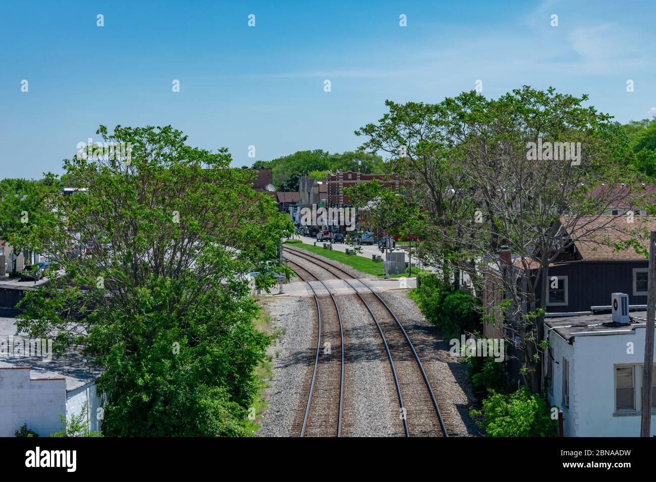 Railroad Tracks in the Downtown area of Suburban Lemont Illinois Stock ...