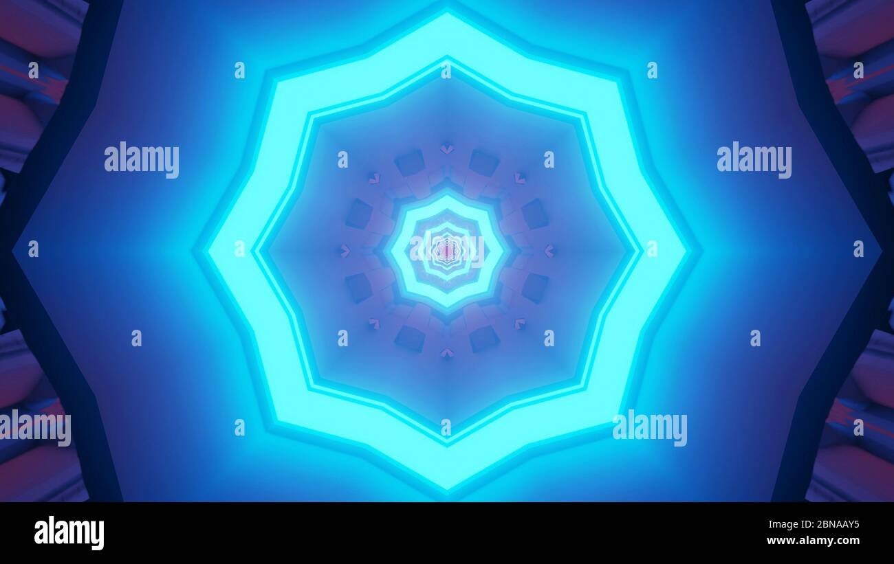 Virtual projection of blue lights in a polygonal shape condensing into ...