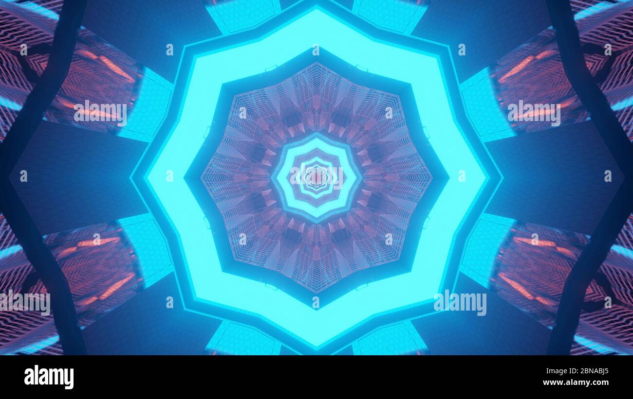 3D rendering of multicolored lights in a polygonal shape condensing ...