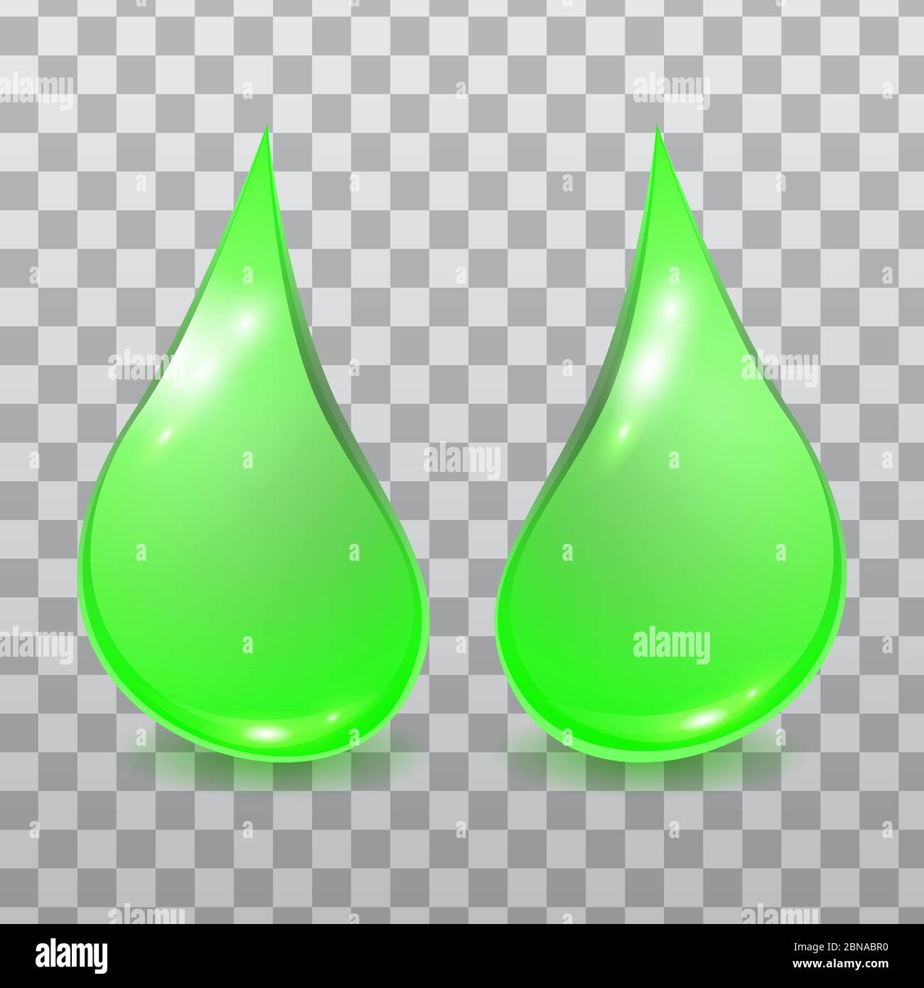 Vector set of fluid green drops isolated on checkered background ...