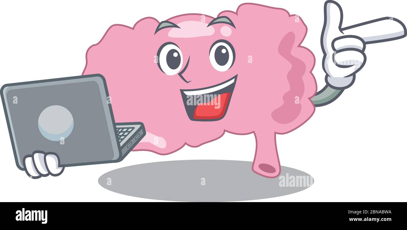 Smart cartoon character of brain studying at home with a laptop Stock ...