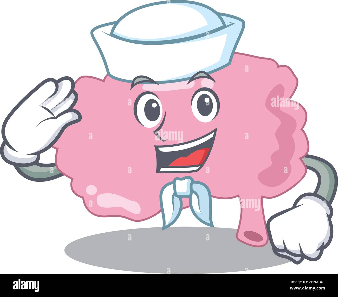 Smiley sailor cartoon character of brain wearing white hat and tie ...