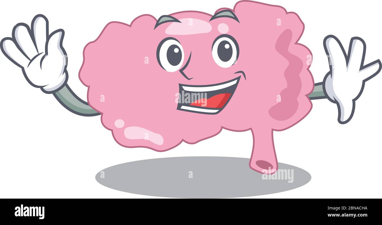 A charming brain mascot design style smiling and waving hand Stock ...