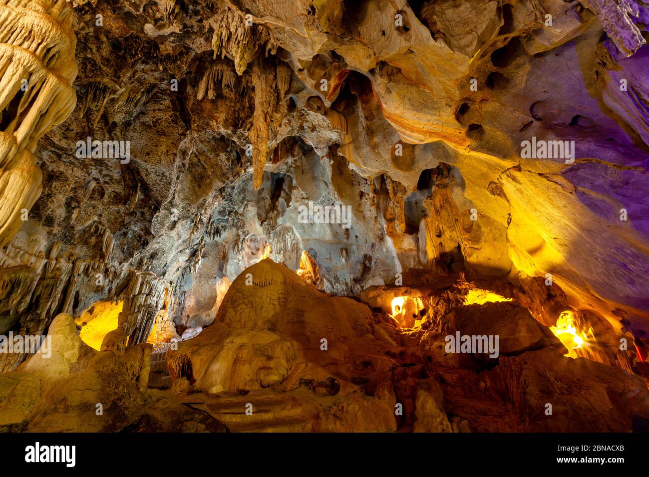 Limestone cave adorned with lights Stock Photo - Alamy