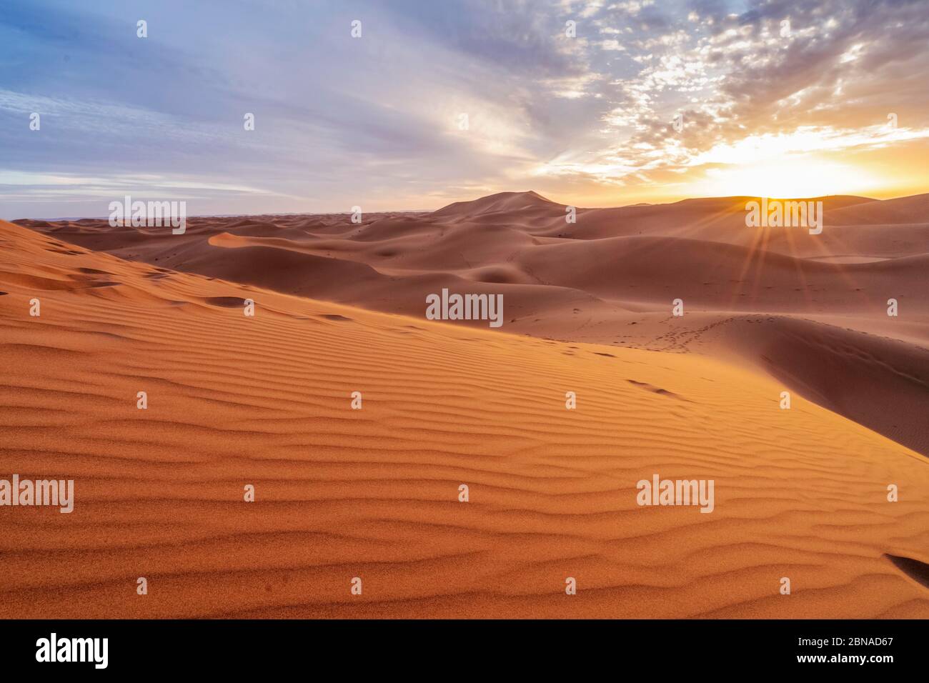 Sunset over the sand dunes, Sahara Desert, Morocco, Africa Stock Photo ...