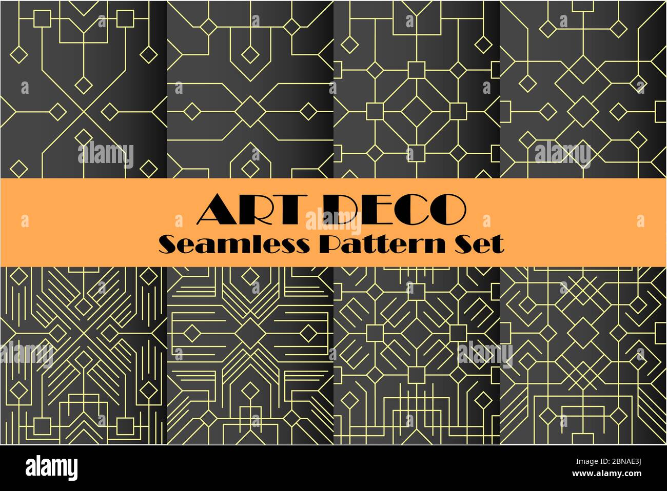 Art deco seamless pattern set, luxury geometric background and ...