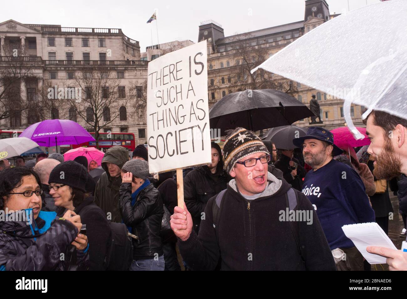 Anti Baroness Thatcher protests celebrating her death, Trafalgar Square ...