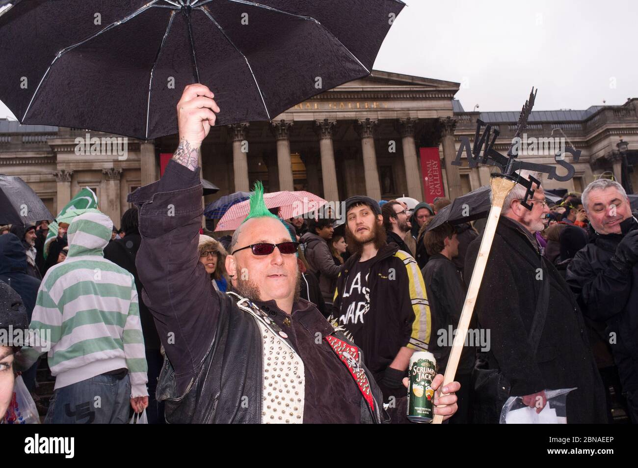 Anti Baroness Thatcher protests celebrating her death, Trafalgar Square ...