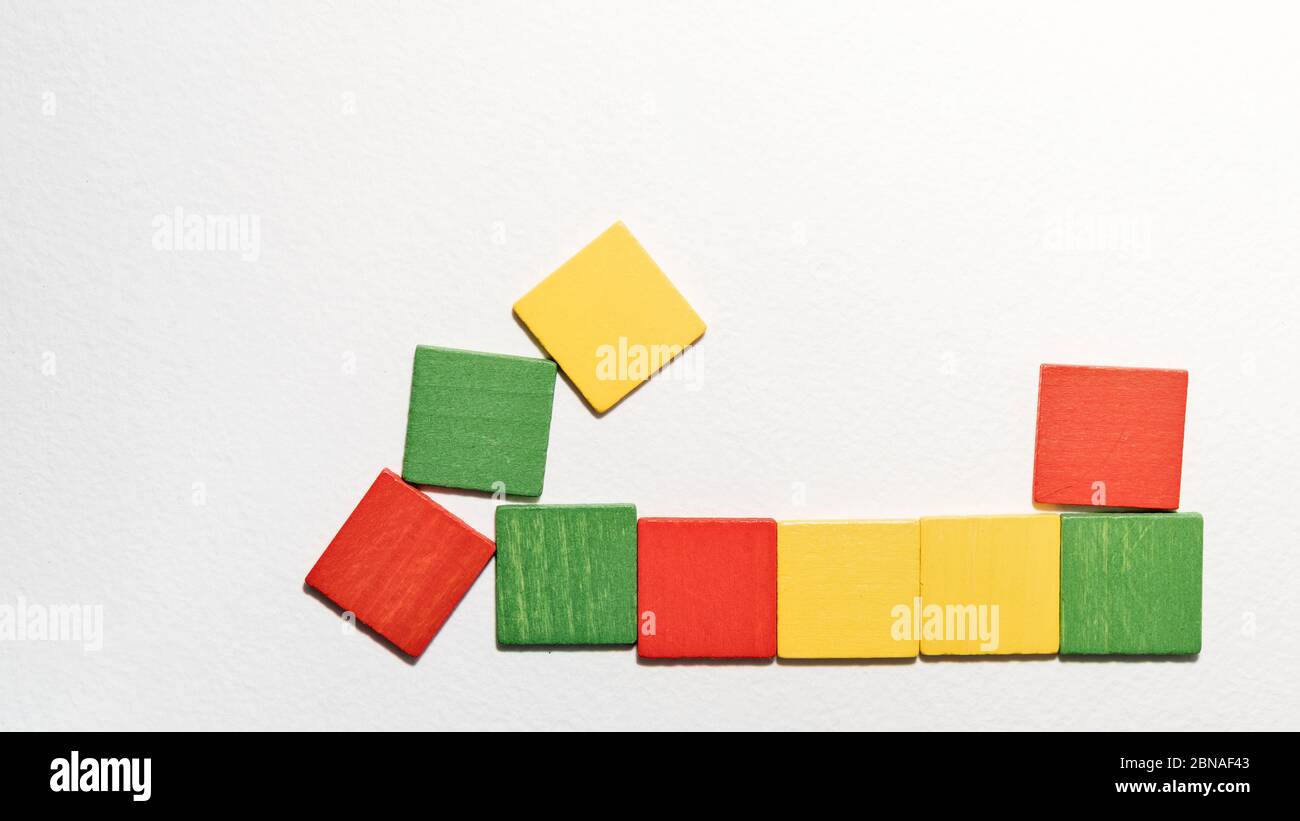 Different colorful squares wooden on white background. Geometric shapes ...