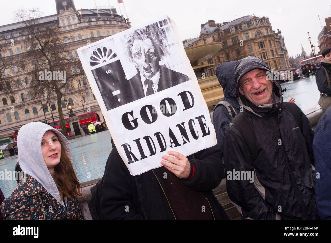 Anti Baroness Thatcher protests celebrating her death, Trafalgar Square ...