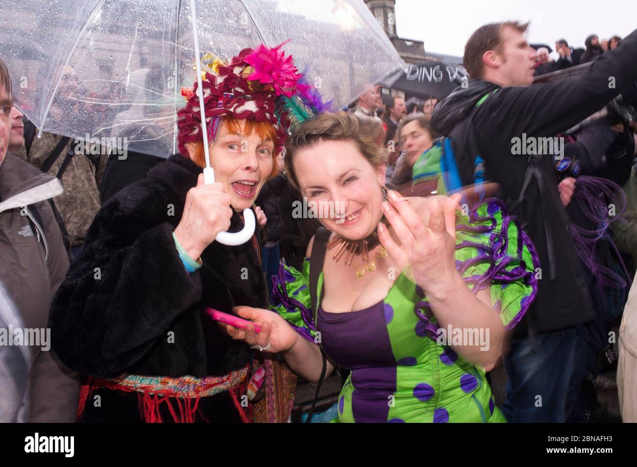 Anti Baroness Thatcher protests celebrating her death, Trafalgar Square ...
