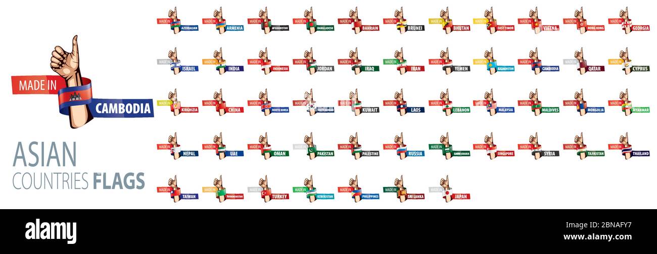 National flags of Asian countries. Vector illustrations Stock Vector ...