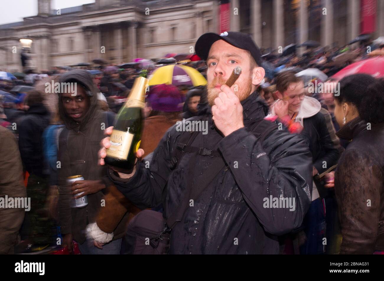 Anti Baroness Thatcher protests celebrating her death, Trafalgar Square ...