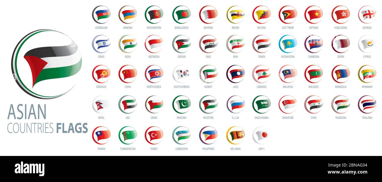 National flags of Asian countries. Vector illustrations Stock Vector ...