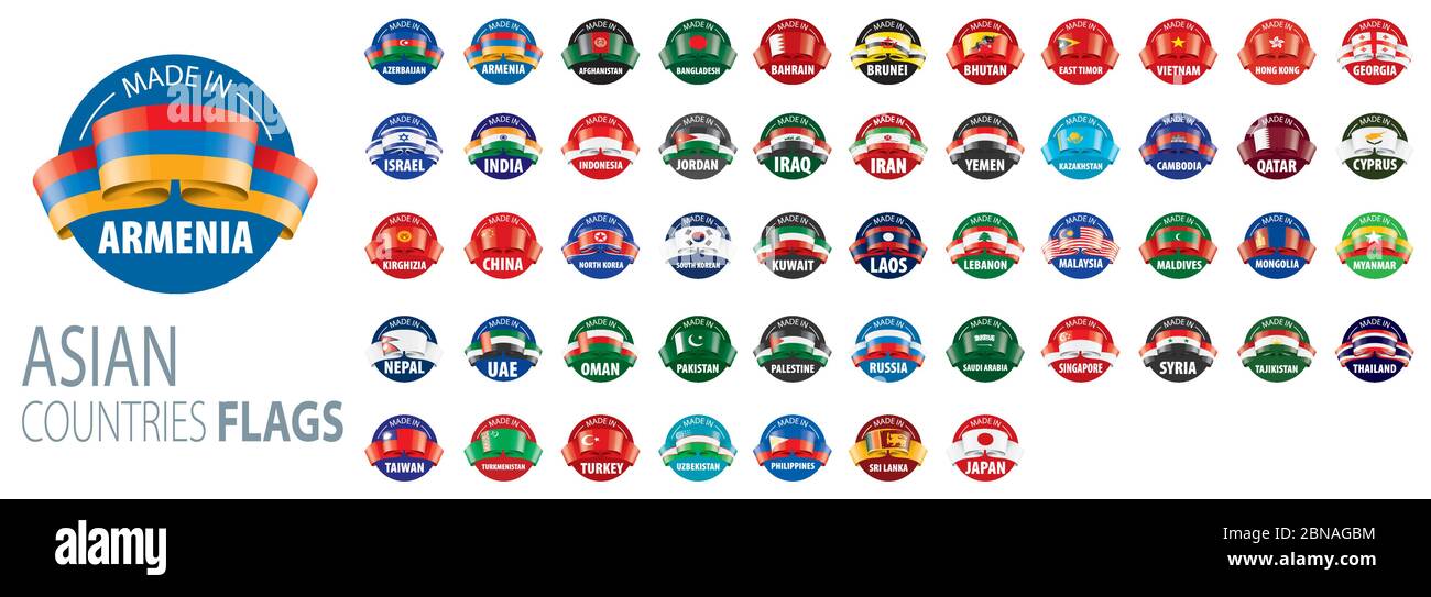 National flags of Asian countries. Vector illustrations Stock Vector ...