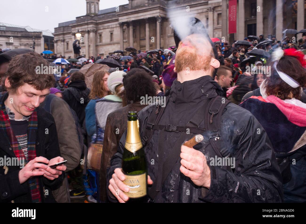Anti Baroness Thatcher protests celebrating her death, Trafalgar Square ...