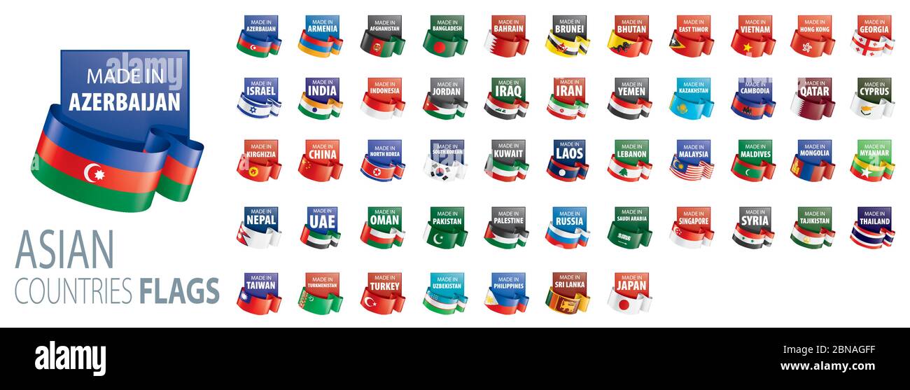 National flags of Asian countries. Vector illustrations Stock Vector ...