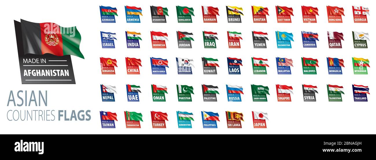 National flags of Asian countries. Vector illustrations Stock Vector ...