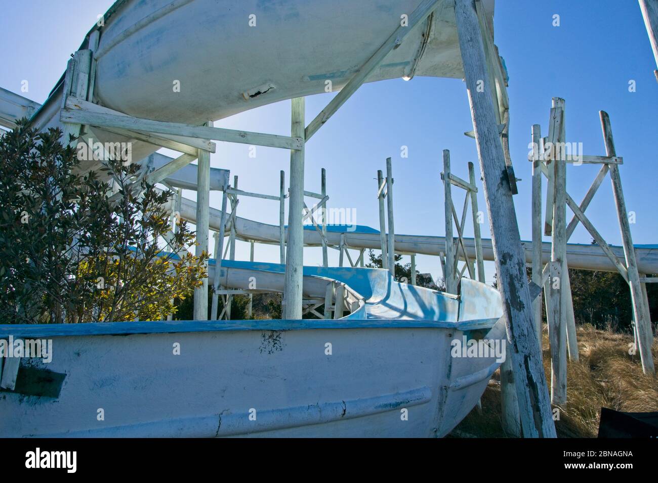 Old blue abandoned water slide Stock Photo - Alamy