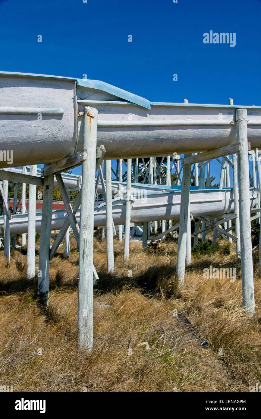 Old blue abandoned water slide Stock Photo - Alamy