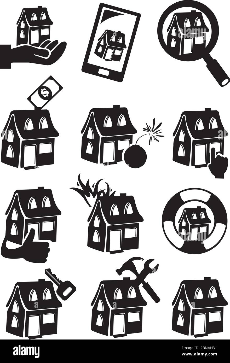 Vector illustration of properties and related circle icon set Stock ...