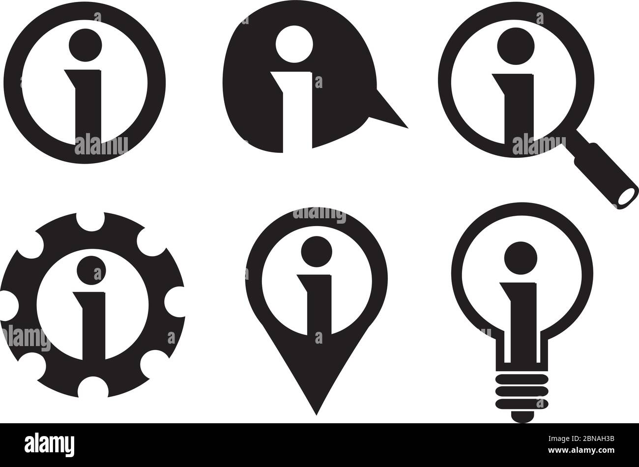 Set of six icon designs for information sign with letter i inside ...