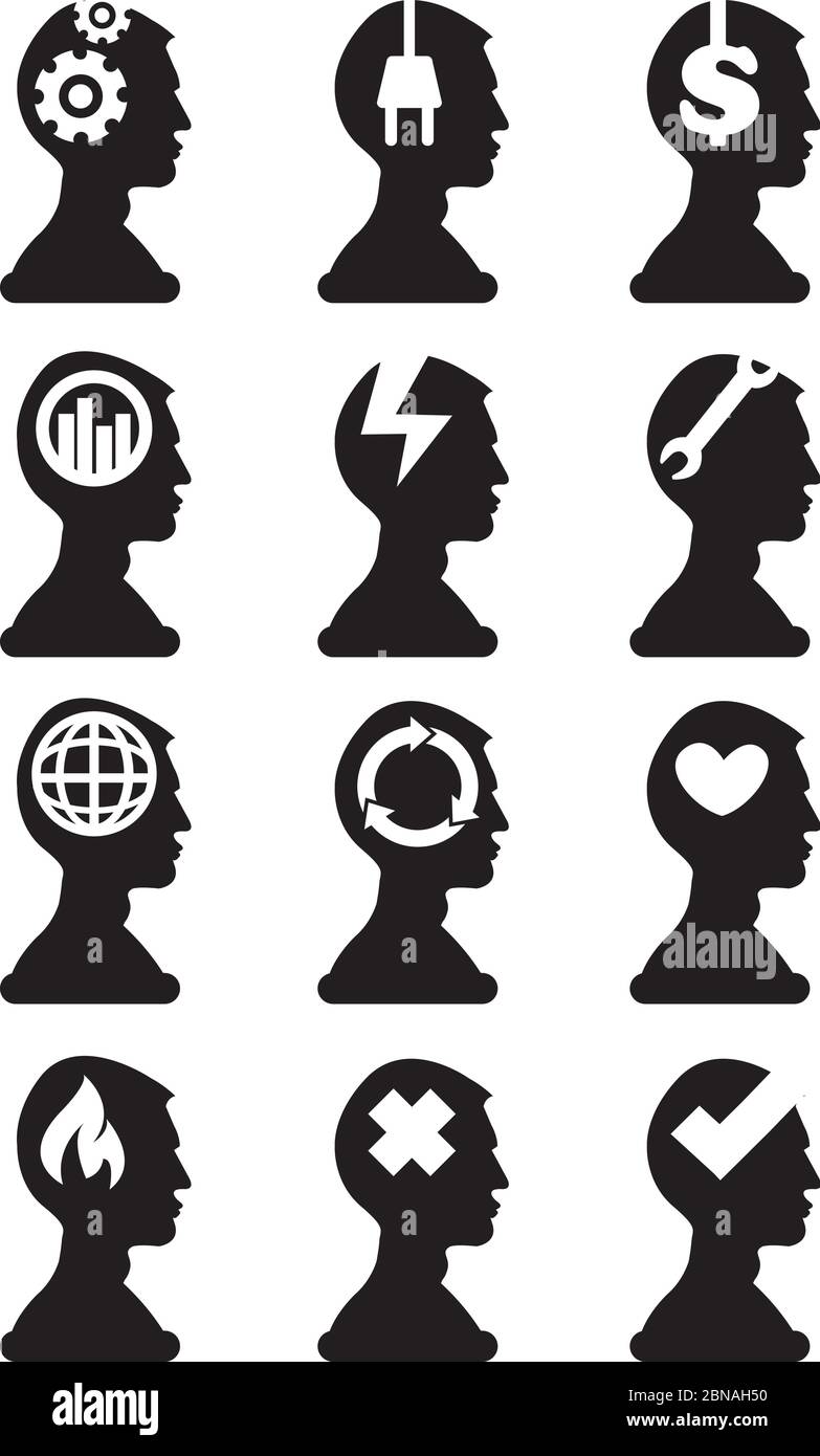 Black and white vector illustrations of man silhouette in side view ...