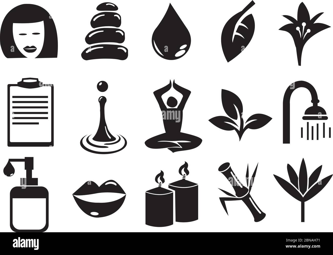 Black and white isolated vector icons related to beauty, spa ...