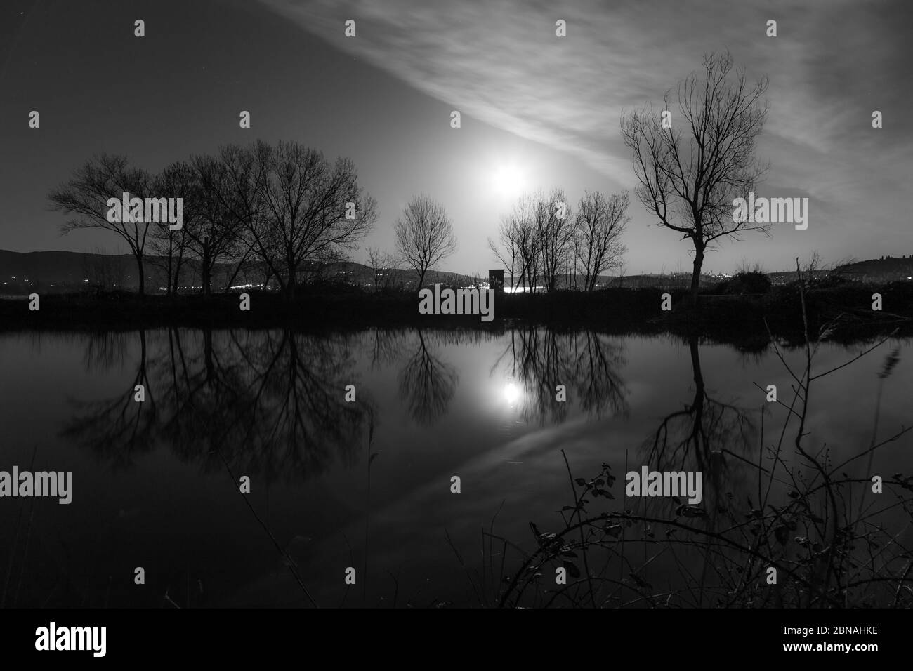 Full moon lake Black and White Stock Photos & Images - Alamy