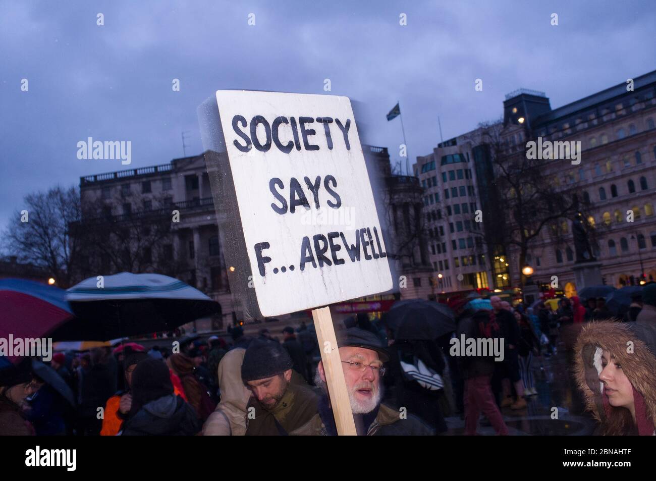 Anti Baroness Thatcher protests celebrating her death, Trafalgar Square ...