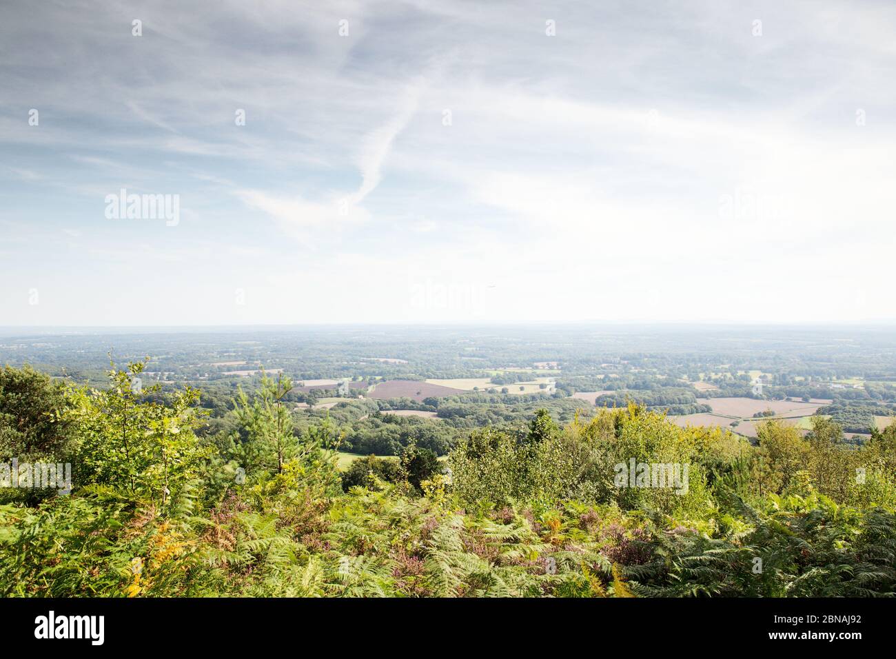 hill top view looking down on the surrey countryside Stock Photo - Alamy