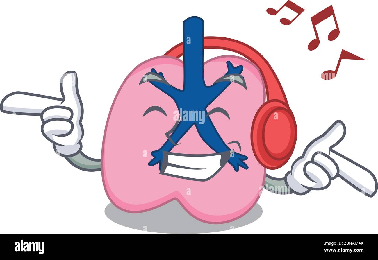 Lung Cartoon design concept listening music on headphone Stock Vector ...