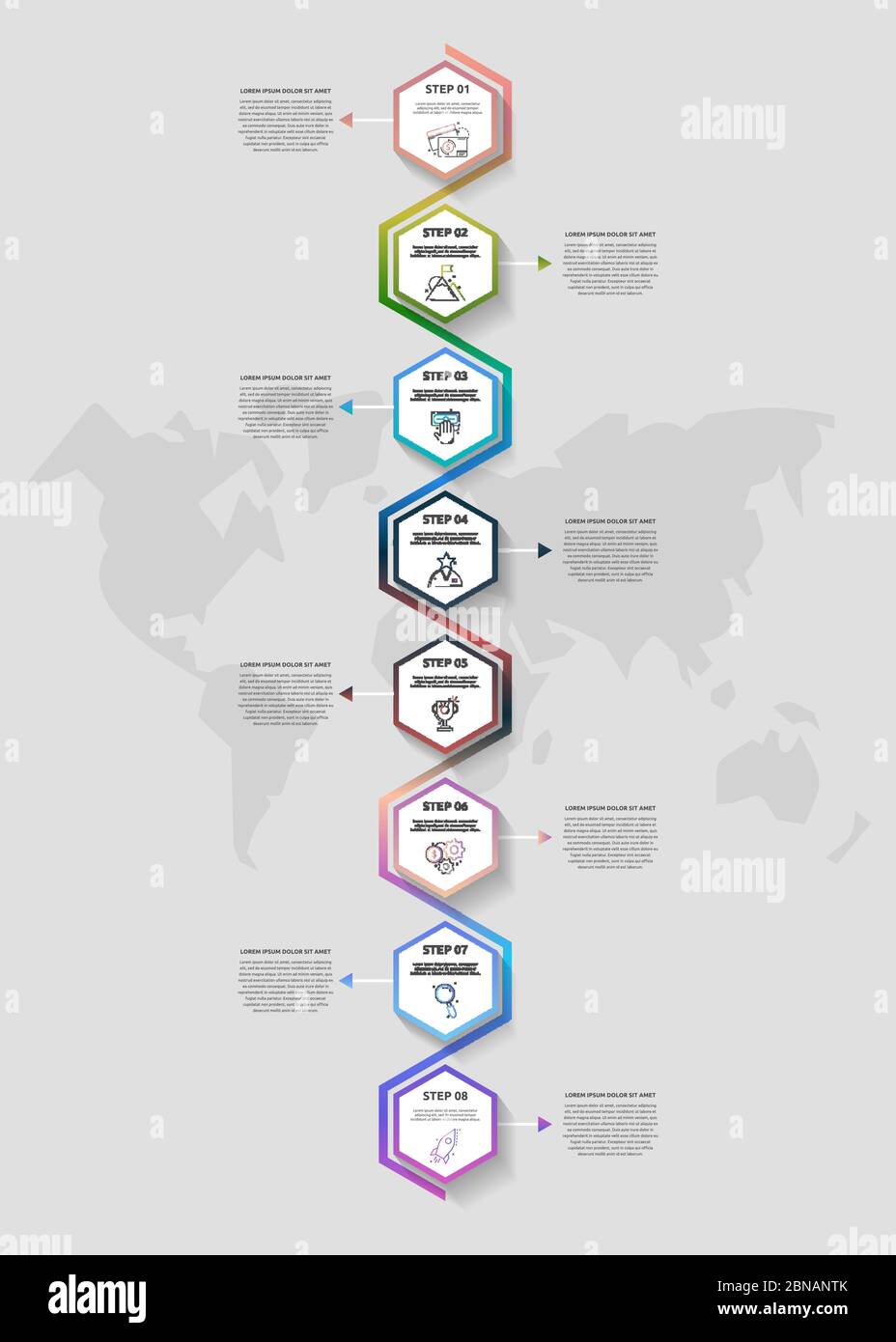 Vector business infographics. Timeline modern with 8 hexagons, arrows ...