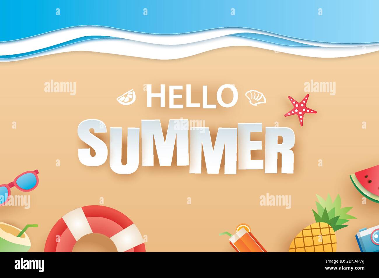 Hello summer beach top view travel and vacation background. Use for ...