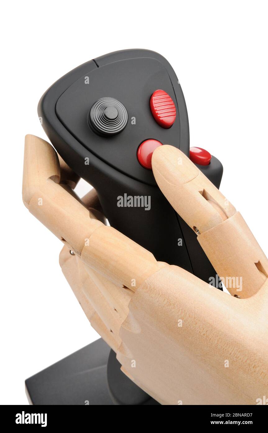 wooden hand joystick controls Stock Photo - Alamy